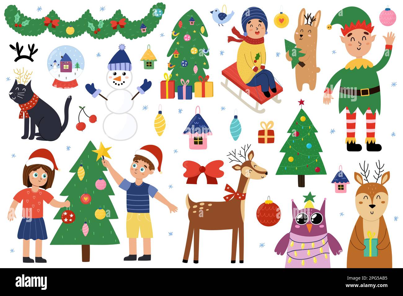 Cute Christmas elements set. Doodle winter objects collection Stock Vector Image & Art - Alamy