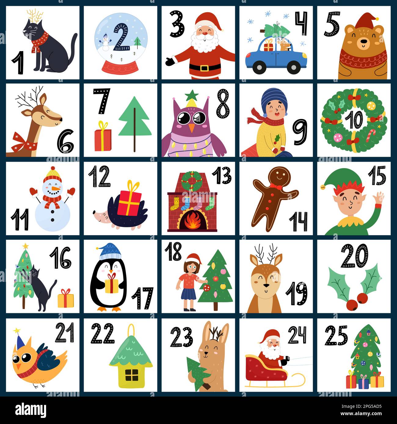 Christmas Advent Calendar with cute winter characters. December ...