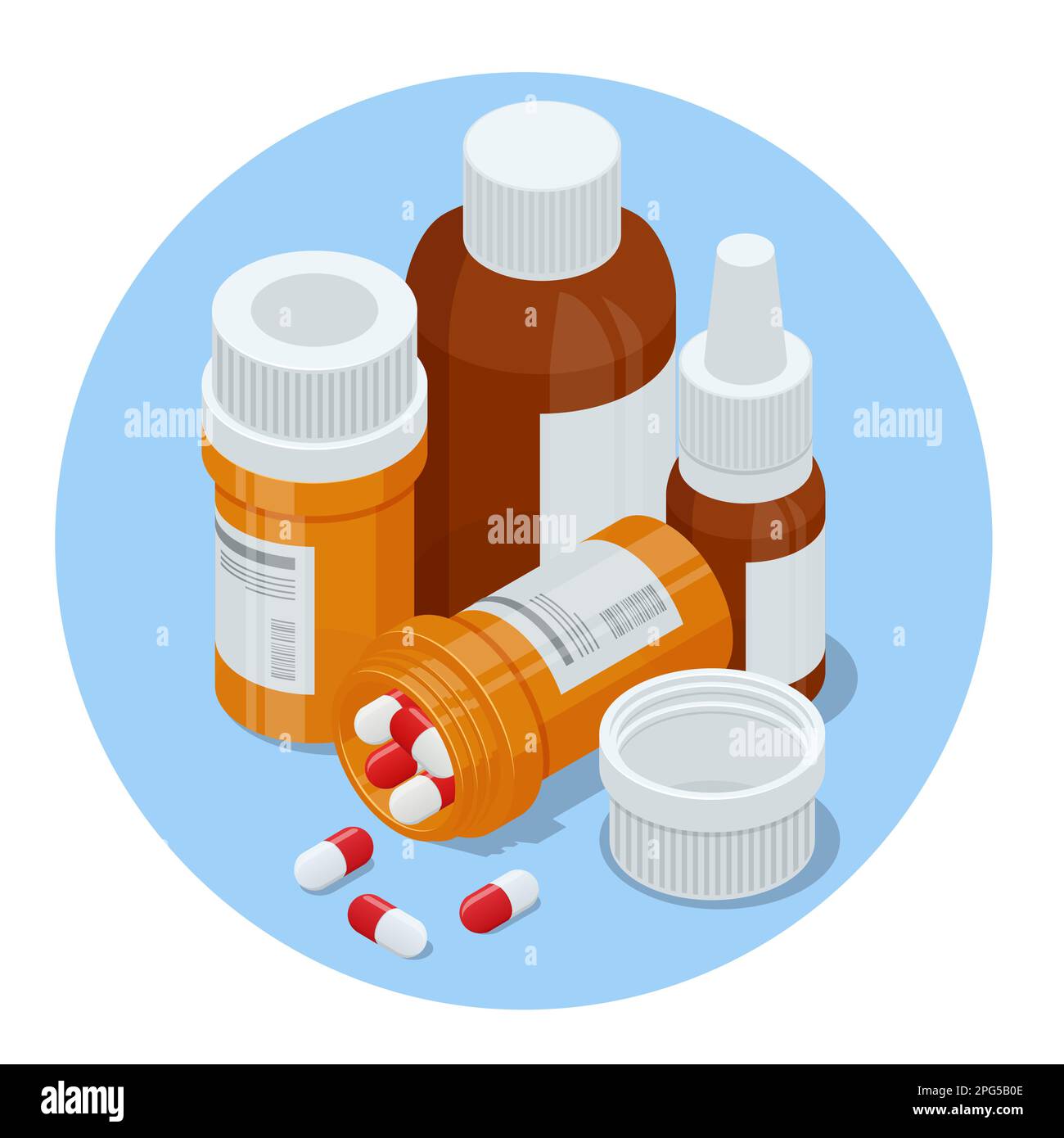 Isometric Pills and medicine bottles. Medicine pills capsules and ...