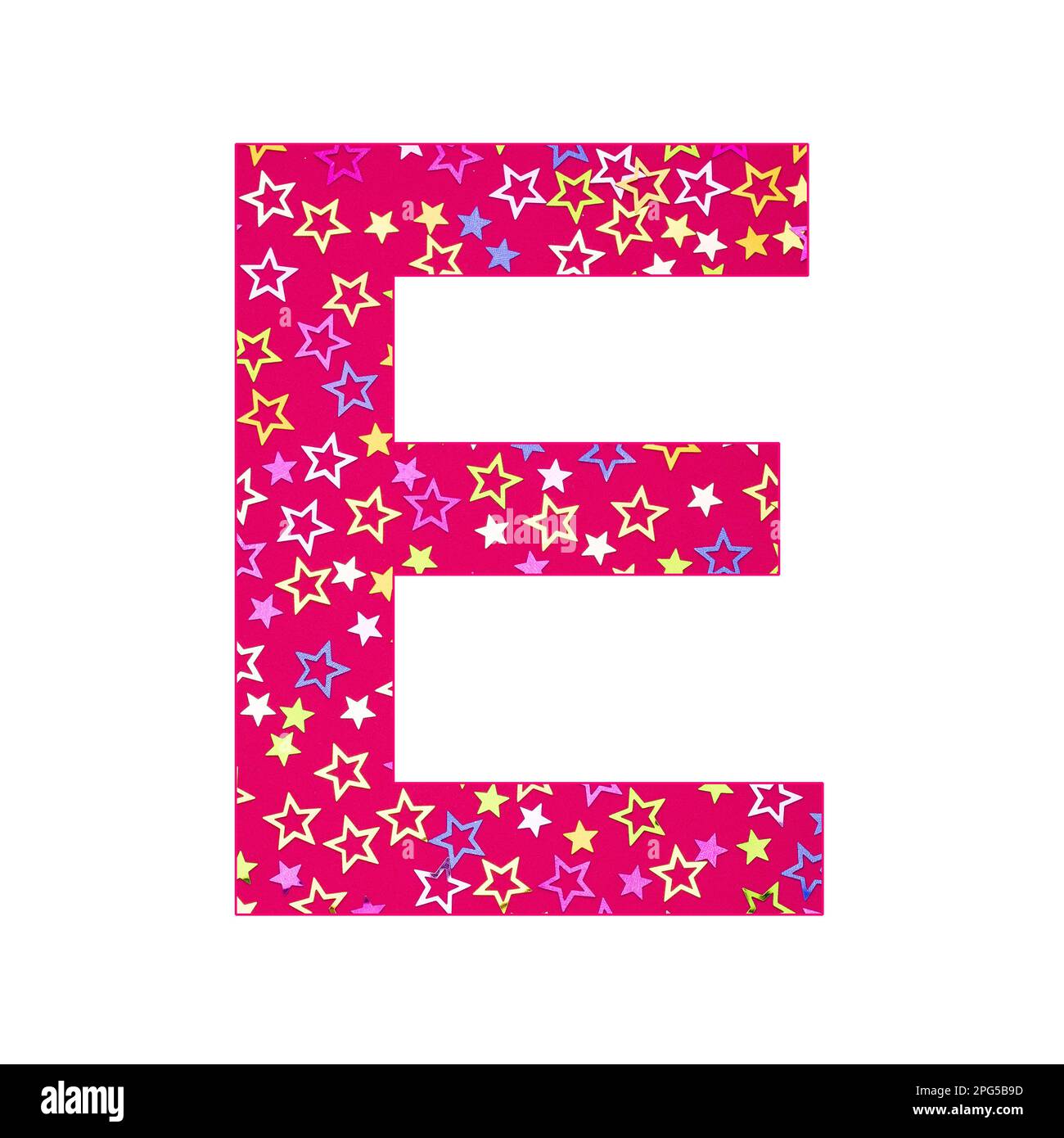 Alphabet letter E - Colorful party confetti with sparkling stars Stock ...