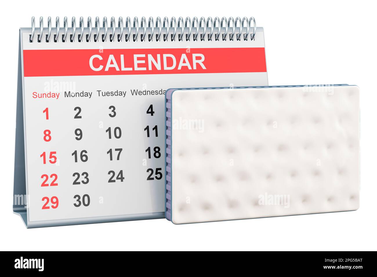 Mattress with desk calendar, 3D rendering isolated on white background ...