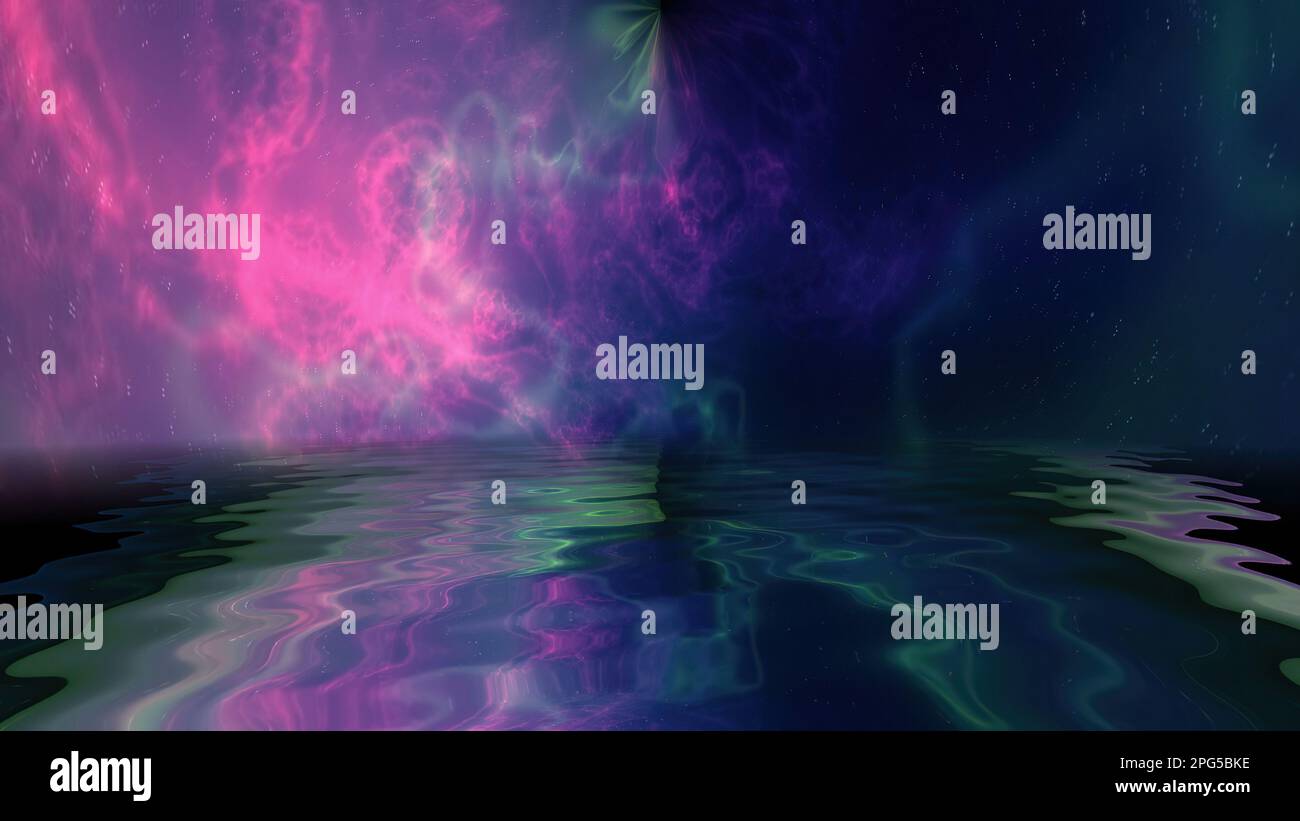 Space Universe With Stars And Galaxies reflected in water Stock Photo ...