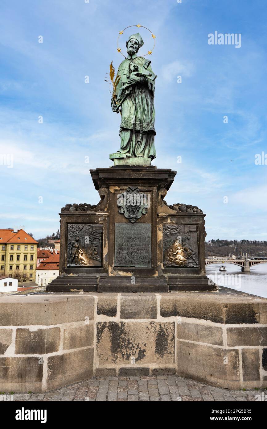 Statue of St. John of Nepomuk on Charles Bridge, Prague, Czech Republic ...
