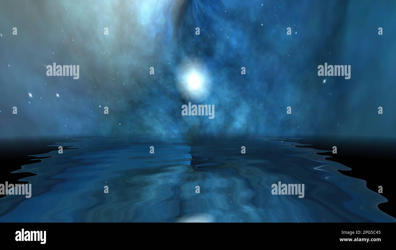 Space Universe With Stars And Galaxies reflected in water Stock Photo ...