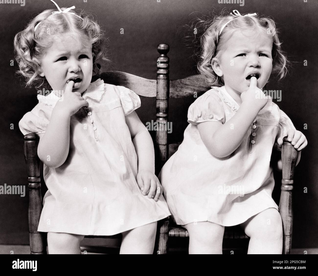 1930s TWO LITTLE BLOND GIRLS SISTERS TWINS SITTING TOGETHER SIDE-BY ...