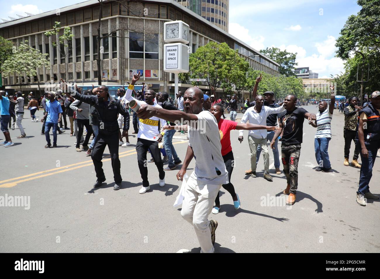 Nairobi, Kenya. 20th Mar, 2023. Protesters march while chanting slogans ...
