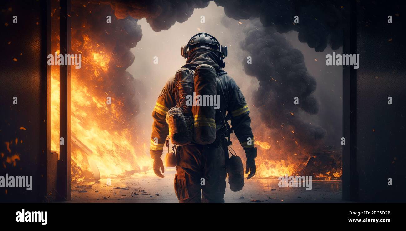 Firefighter with equipment silhouette hi-res stock photography and ...