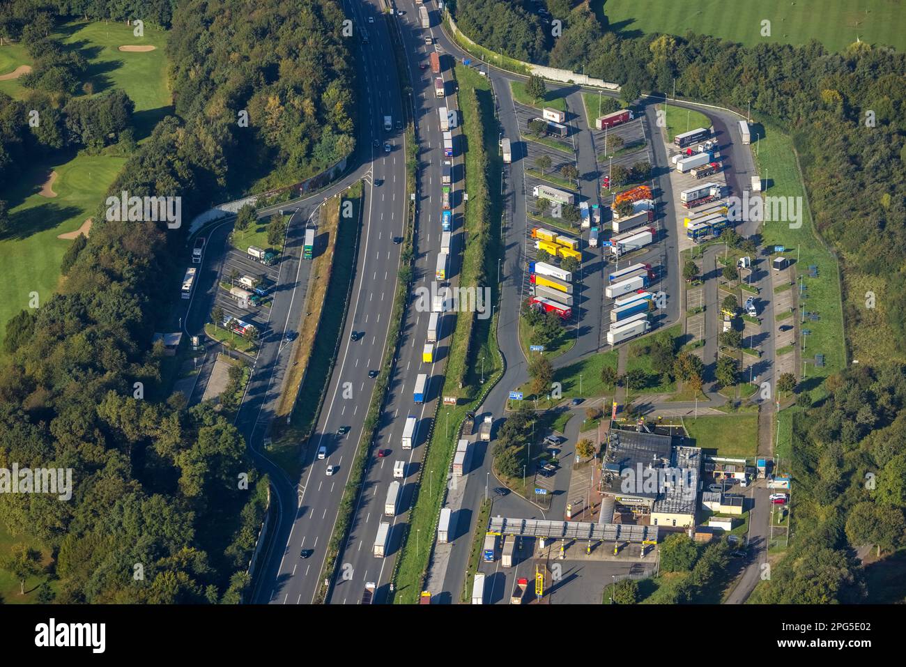 Aerial view, freeway service area Resser Mark Nord in the district ...