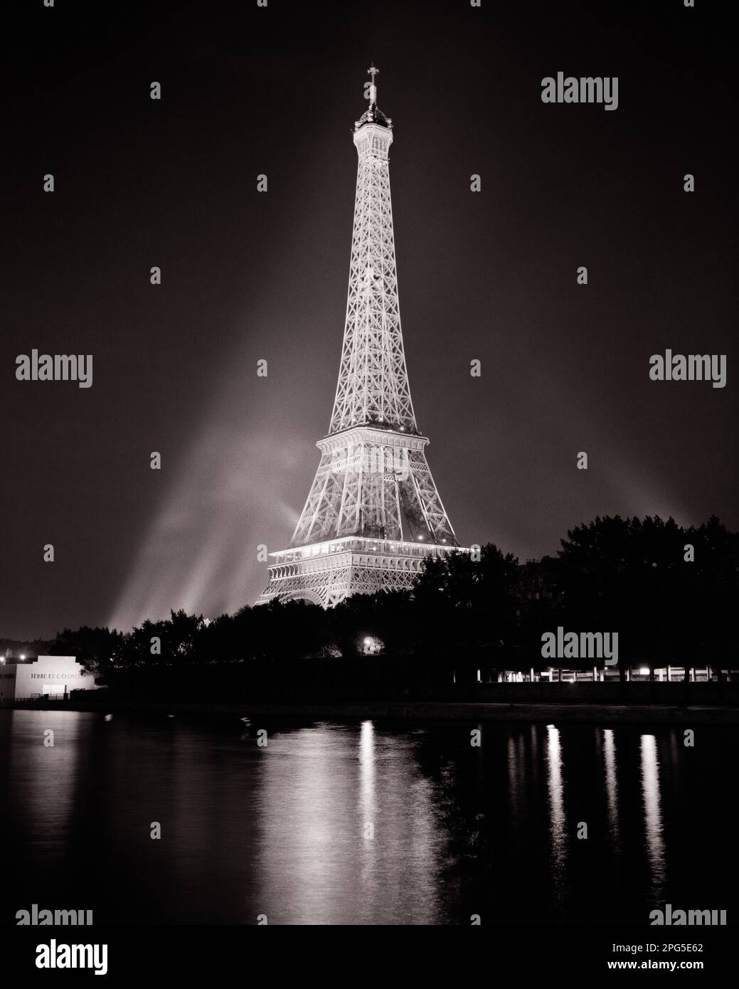 1960s THE EIFFEL TOWER PARIS AT NIGHT REFLECTED IN THE SEINE RIVER ...