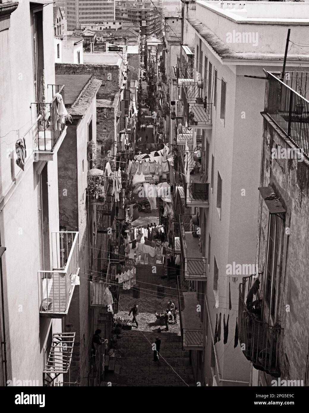 1960s ELEVATED VIEW OF A NARROW NEAPOLITAN STREET SCENE NAPLES ITALY ...