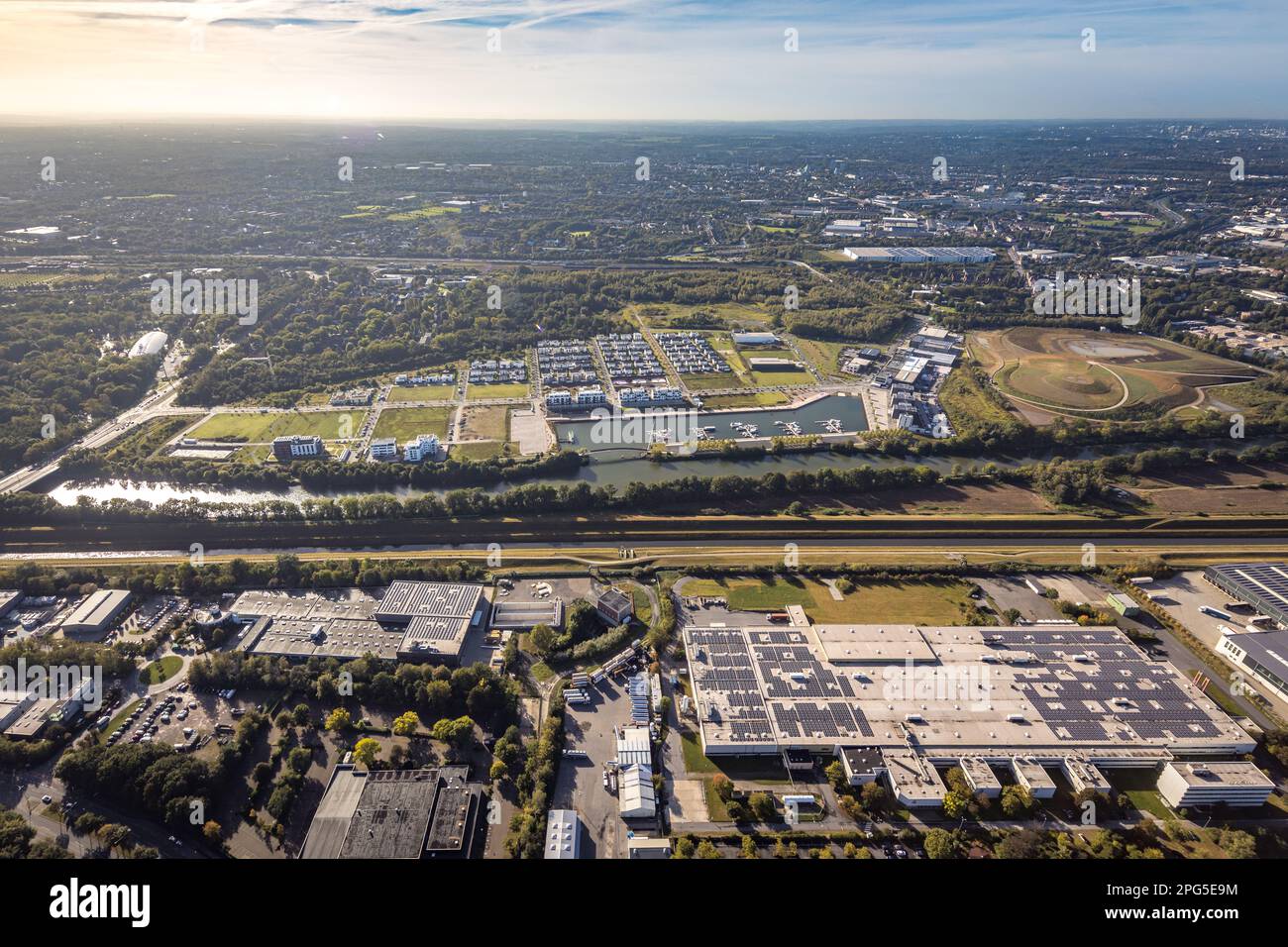 Aerial view, Graf Bismarck harbor with Stölting Marina and terraced ...