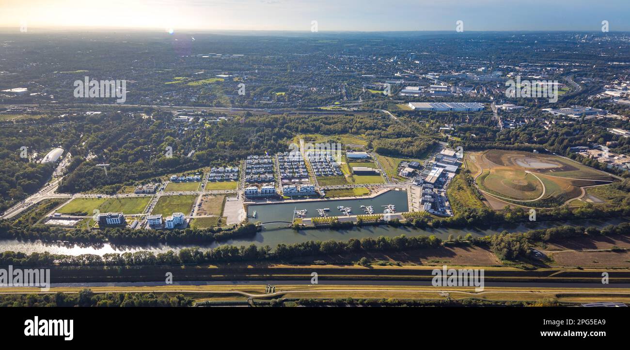 Aerial view, harbor Graf Bismarck with Stölting Marina and terraced ...
