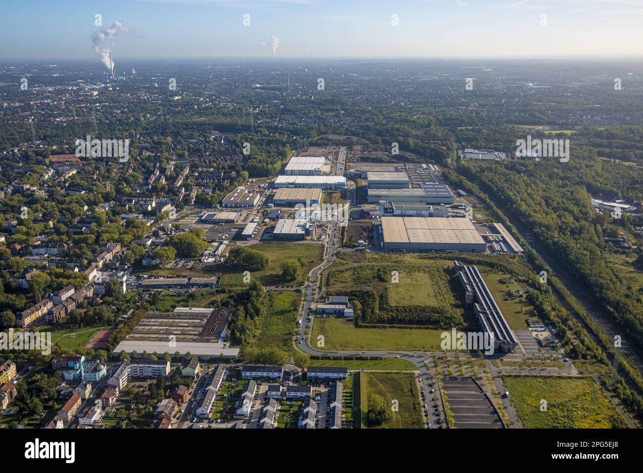 Aerial view, construction site industrial area Europastraße with ...