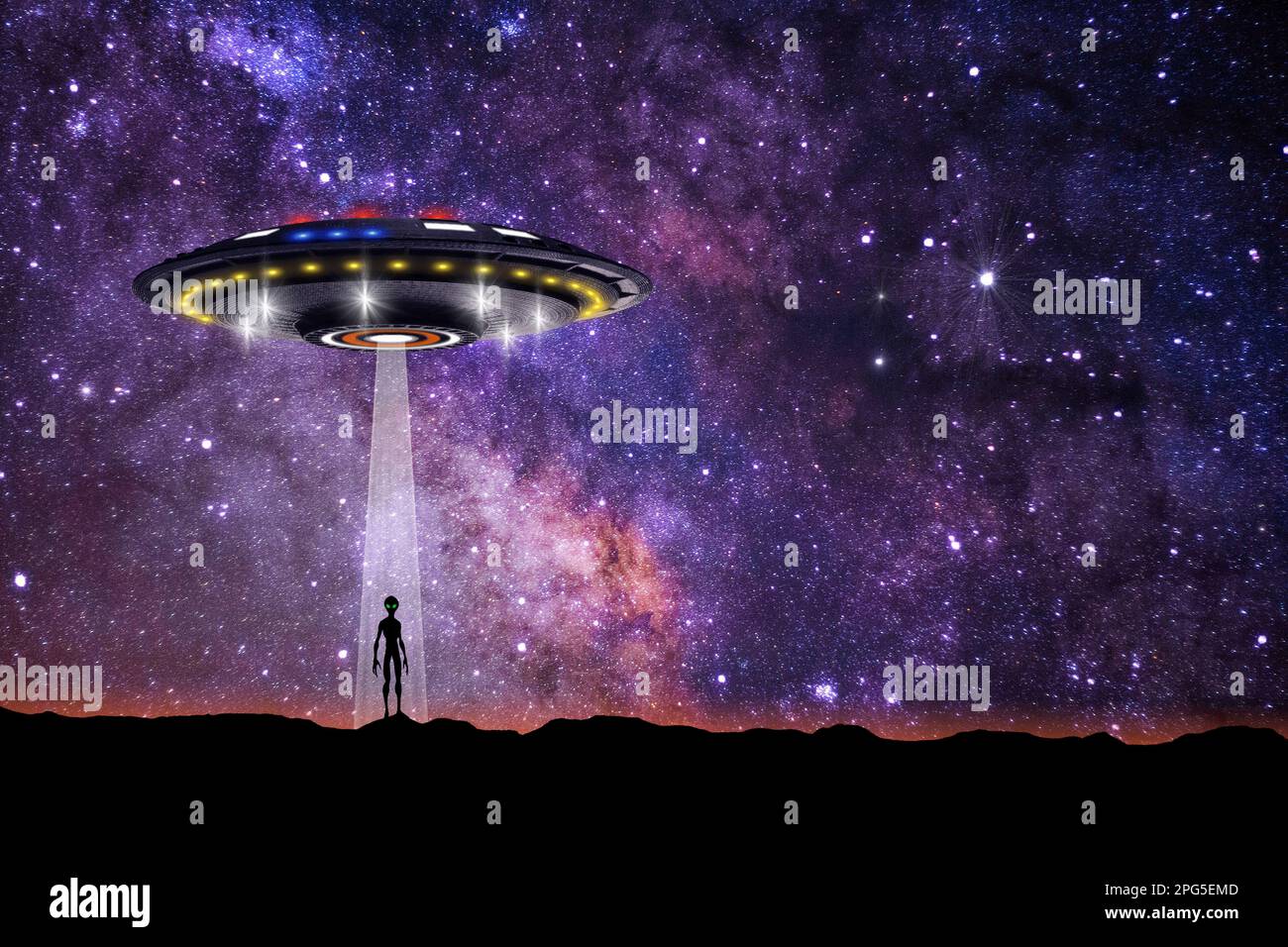 Alien in the transporter beam Stock Photo - Alamy