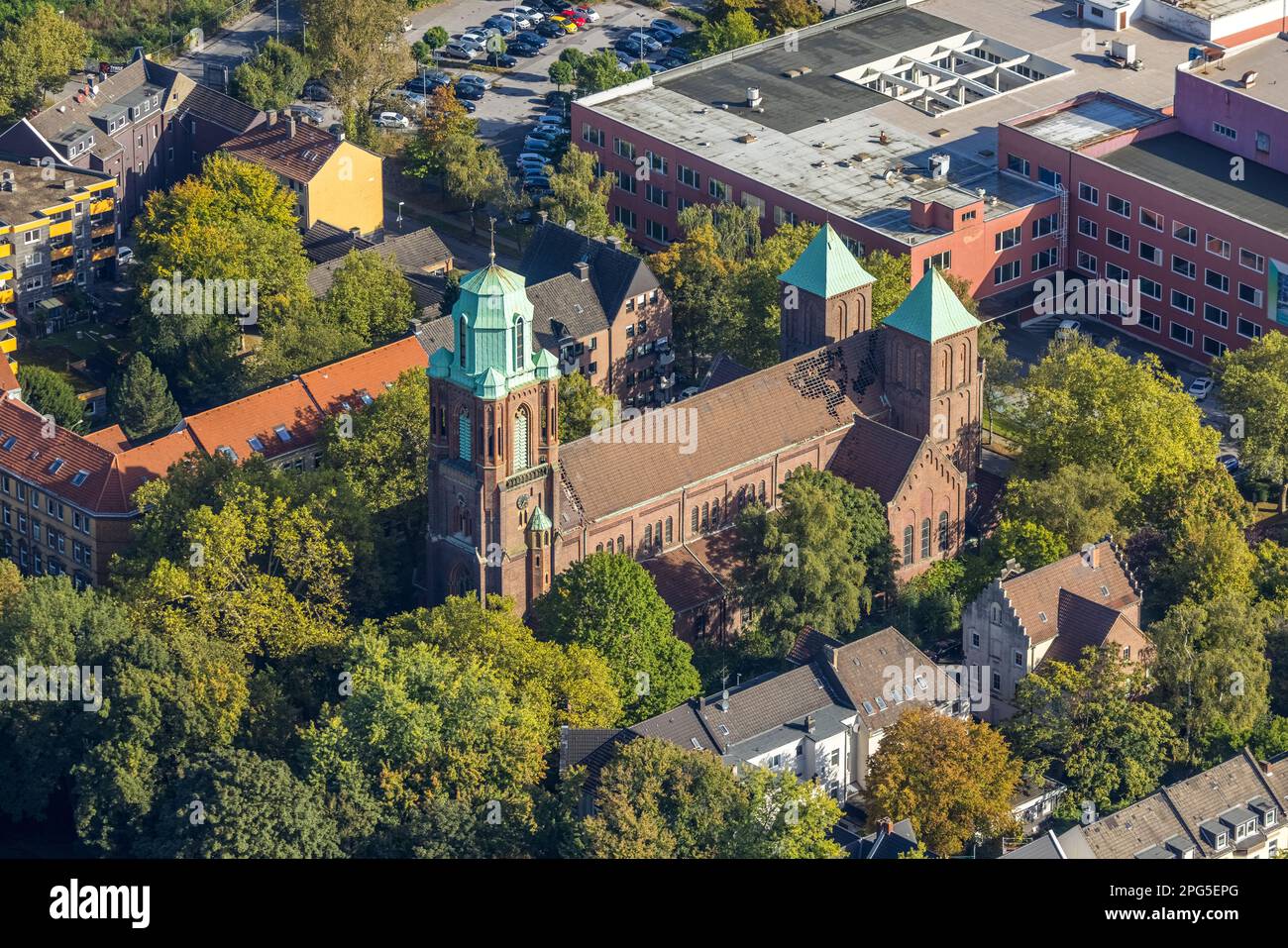 Aerial view, catholic church St. Mary's Assumption in Rotthausen ...