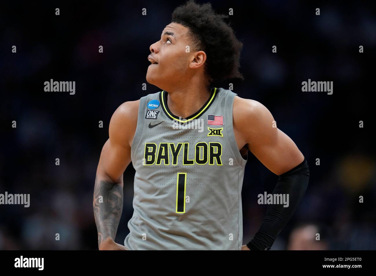 Baylor guard Keyonte George (1) in the first half of a second-round ...