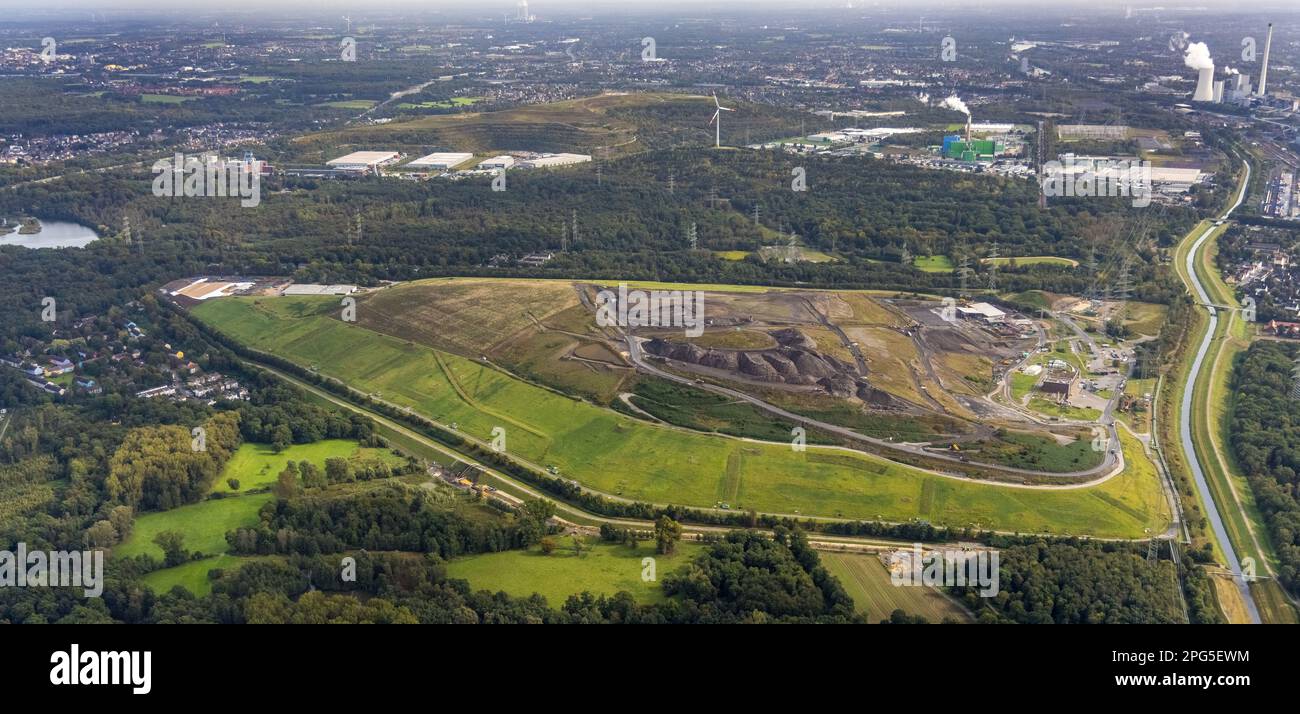 Aerial view, central landfill Emscherbruch and river Emscher in ...