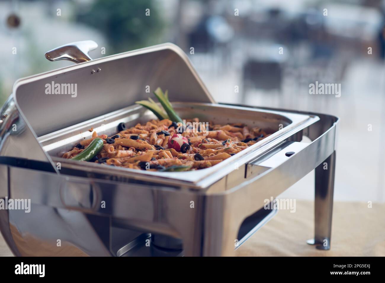 macaroni dish in buffet container Stock Photo - Alamy