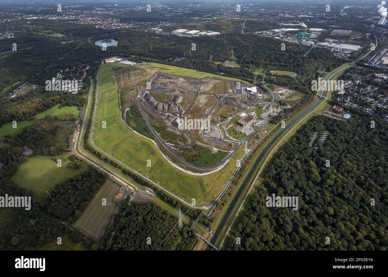Aerial view, central landfill Emscherbruch and river Emscher in ...
