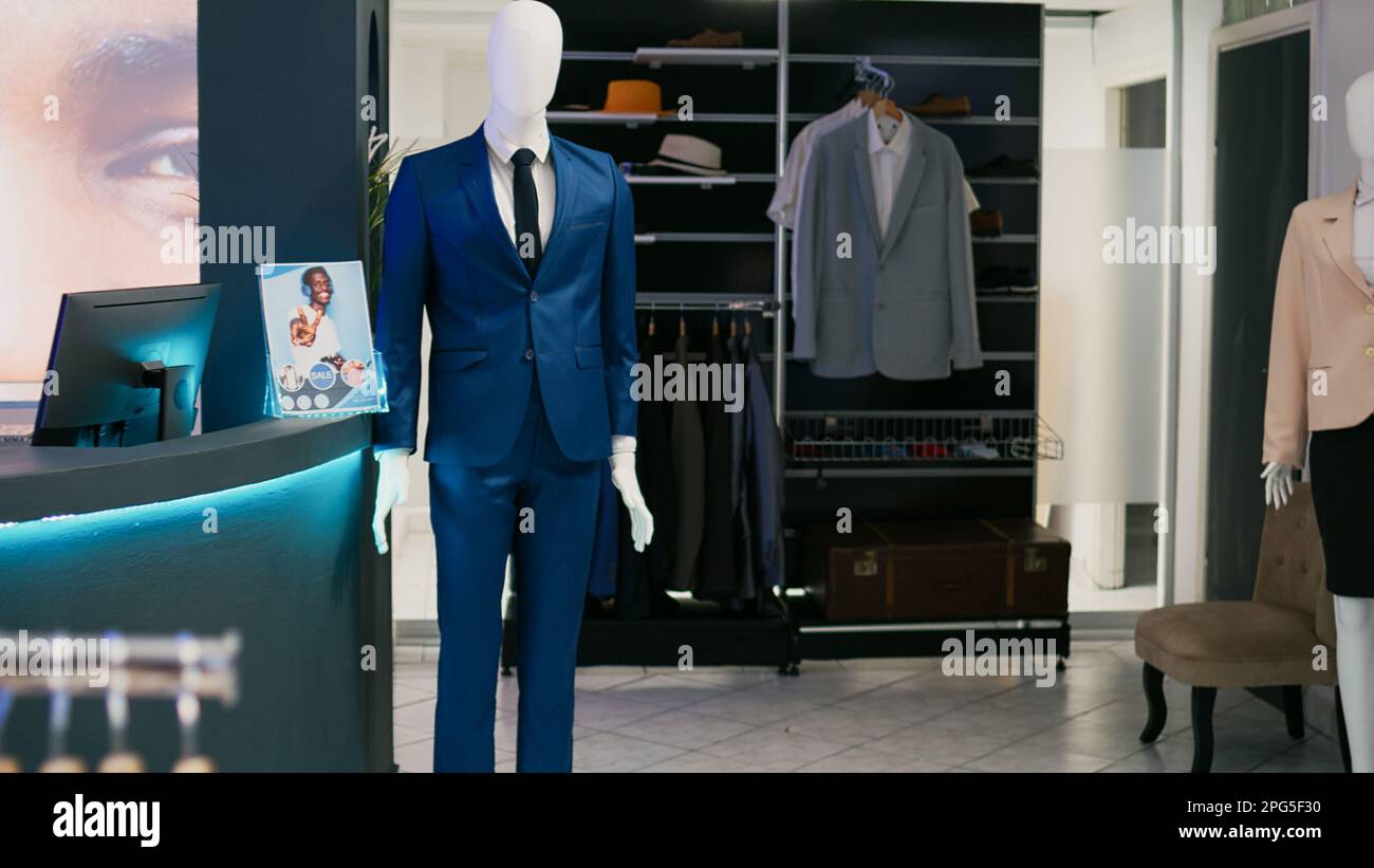 Empty clothing store for modern people and clients, commercial activity ...