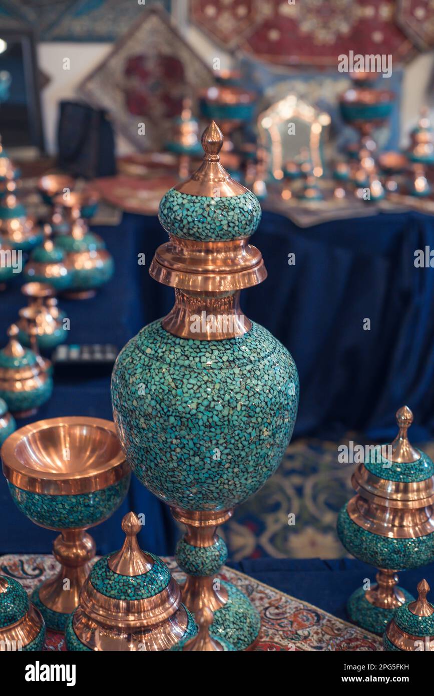 Pearl Mosiac Vases and pieces with shiny brass parts Stock Photo - Alamy