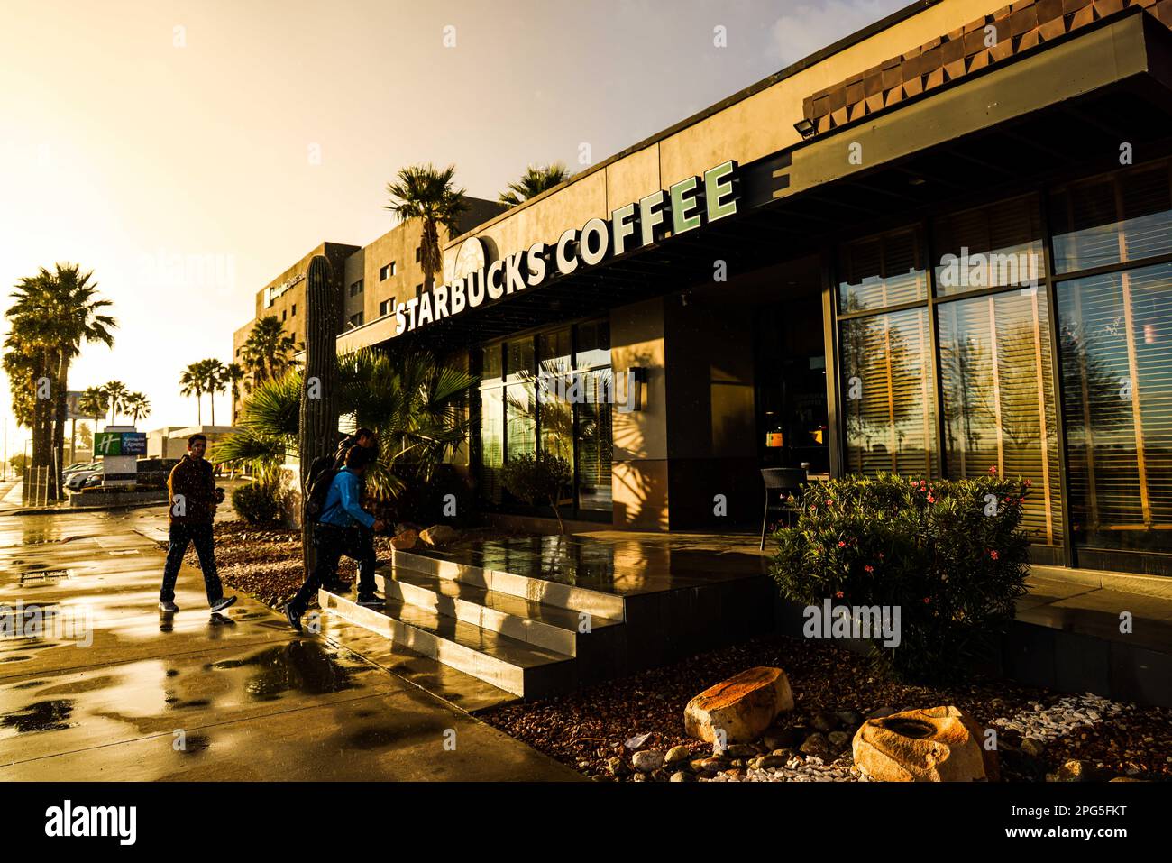 Starbucks coffee Colosio at sunset, cafeteria or coffee business with order and pick up service ...