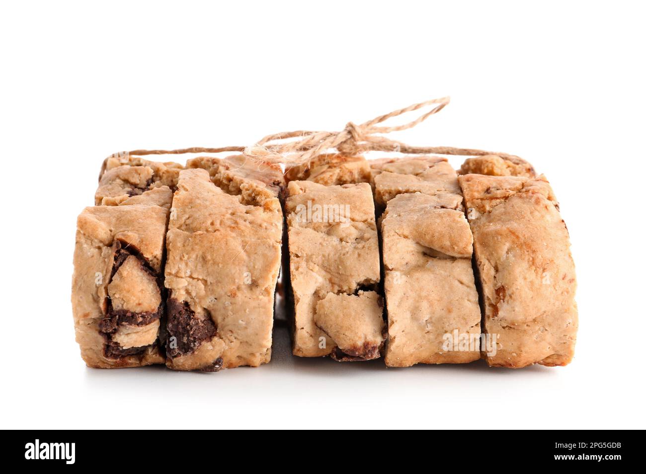 Delicious biscotti cookies tied with thread isolated on white ...