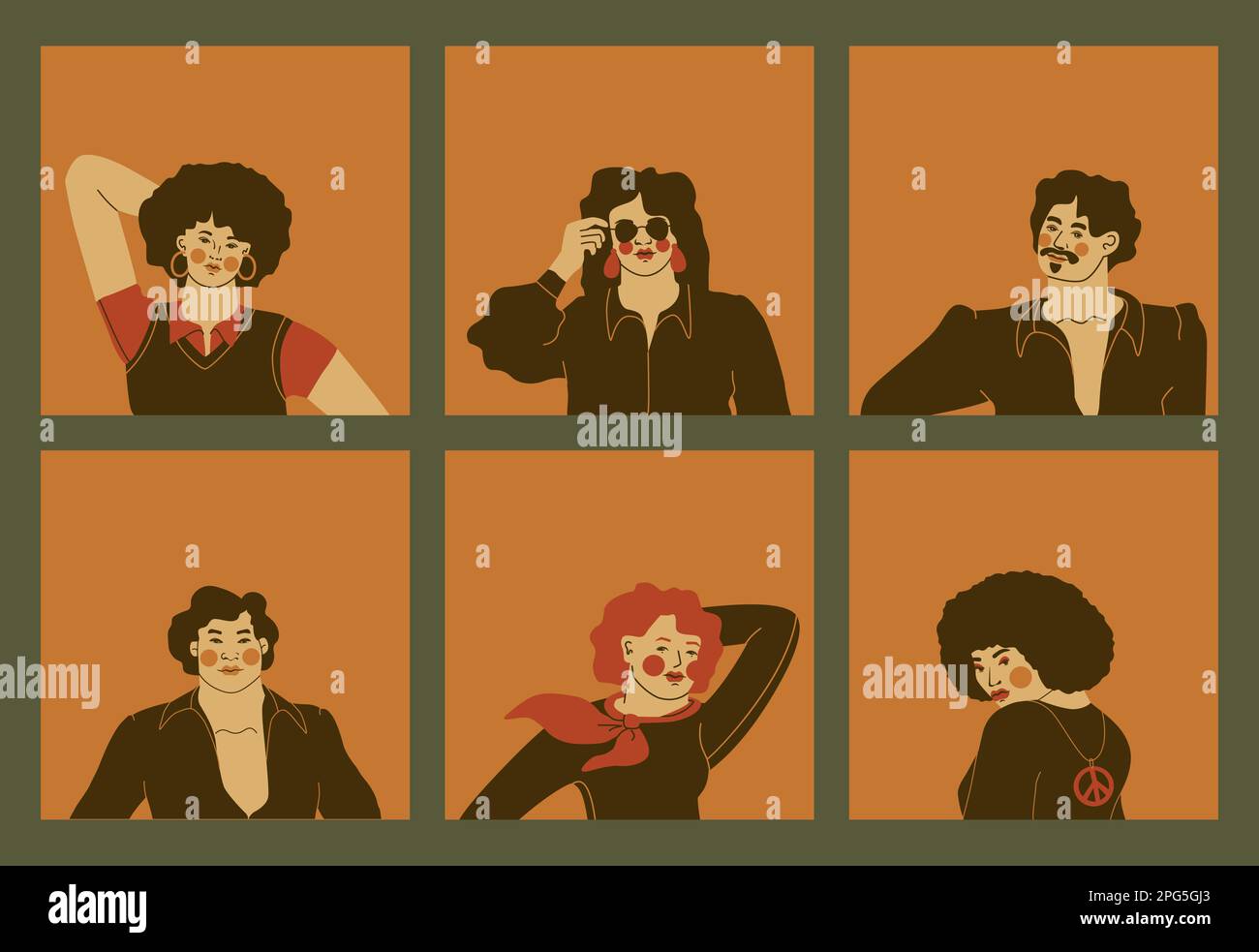 Set of retro avatars. Male and female portraits. Vintage colors, vector ...