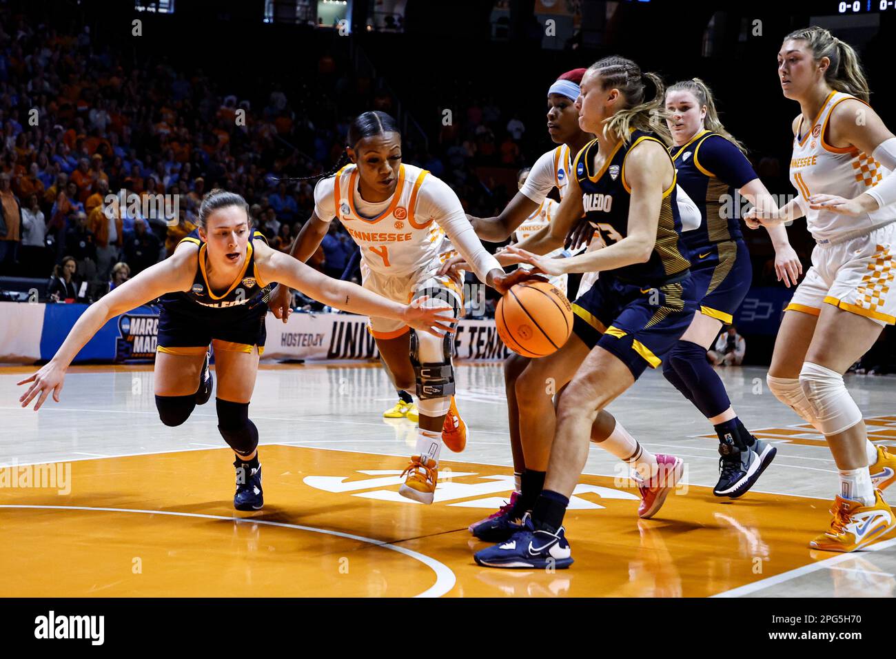 Toledo guard Sophia Wiard, left, battles for the ball with Tennessee ...