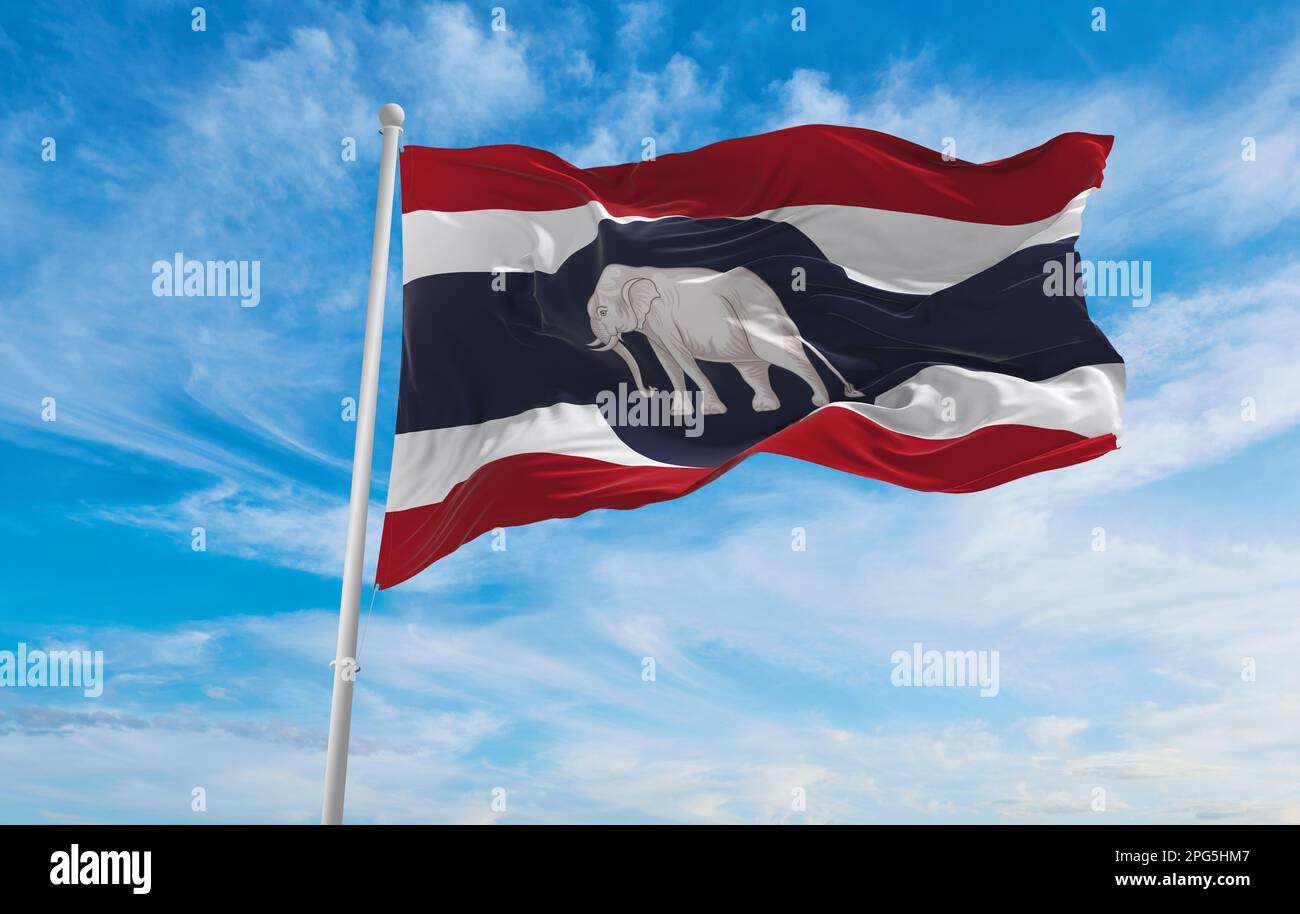 official flag of Consular Thailand Thailand at cloudy sky background on ...