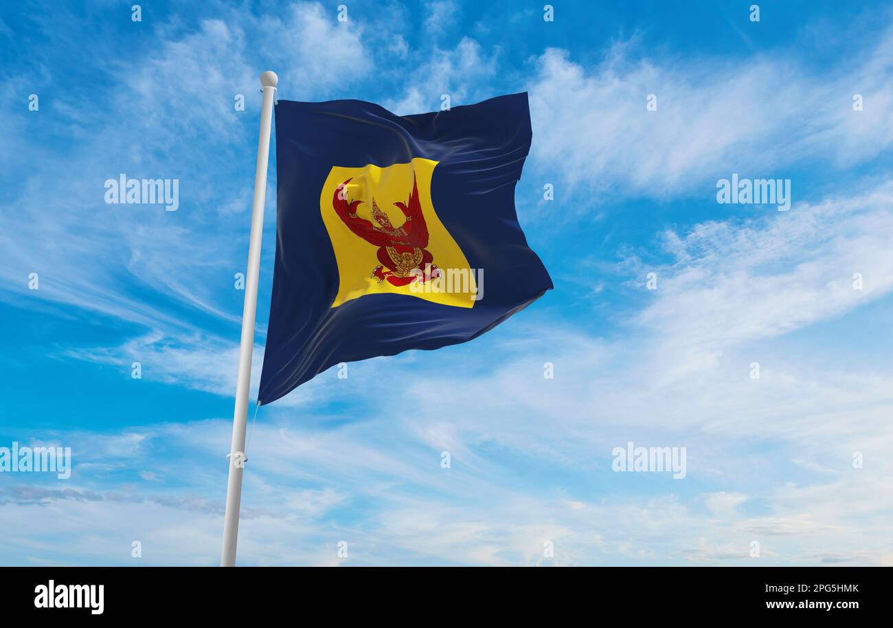 official flag of Crown Prince's Standard Thailand at cloudy sky ...