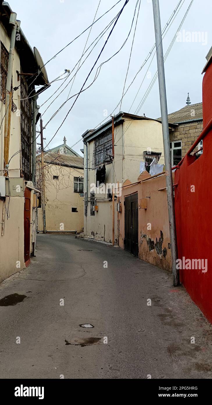 Private houses in a small alley in a poor area of Baku city, Republic ...