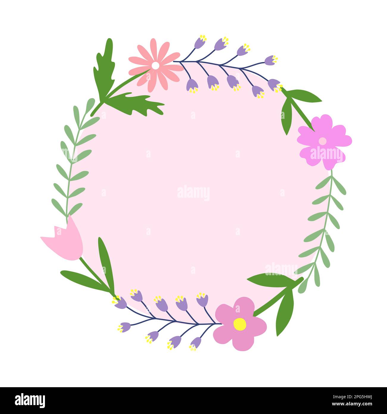 Circle frame with flowers, vector greetings design with flower elements ...