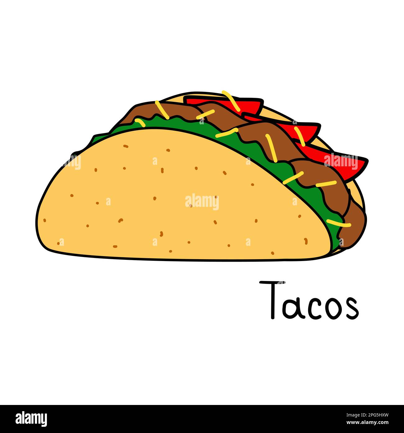 Tacos with tortilla shell Mexican lunch, doodle style vector ...