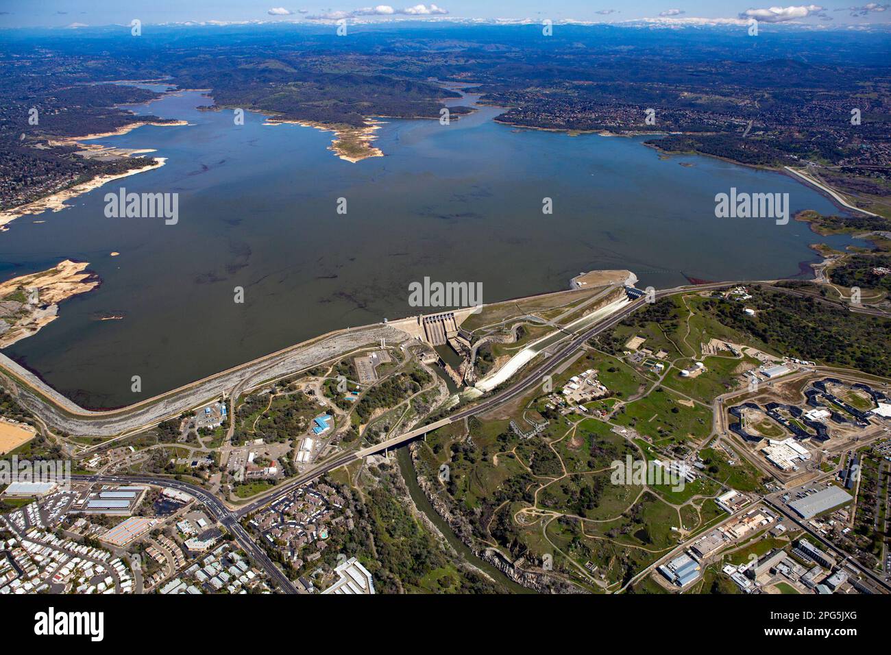 March 16, 2023, Folsom, California, USA: An aerial view of Folsom Lake ...