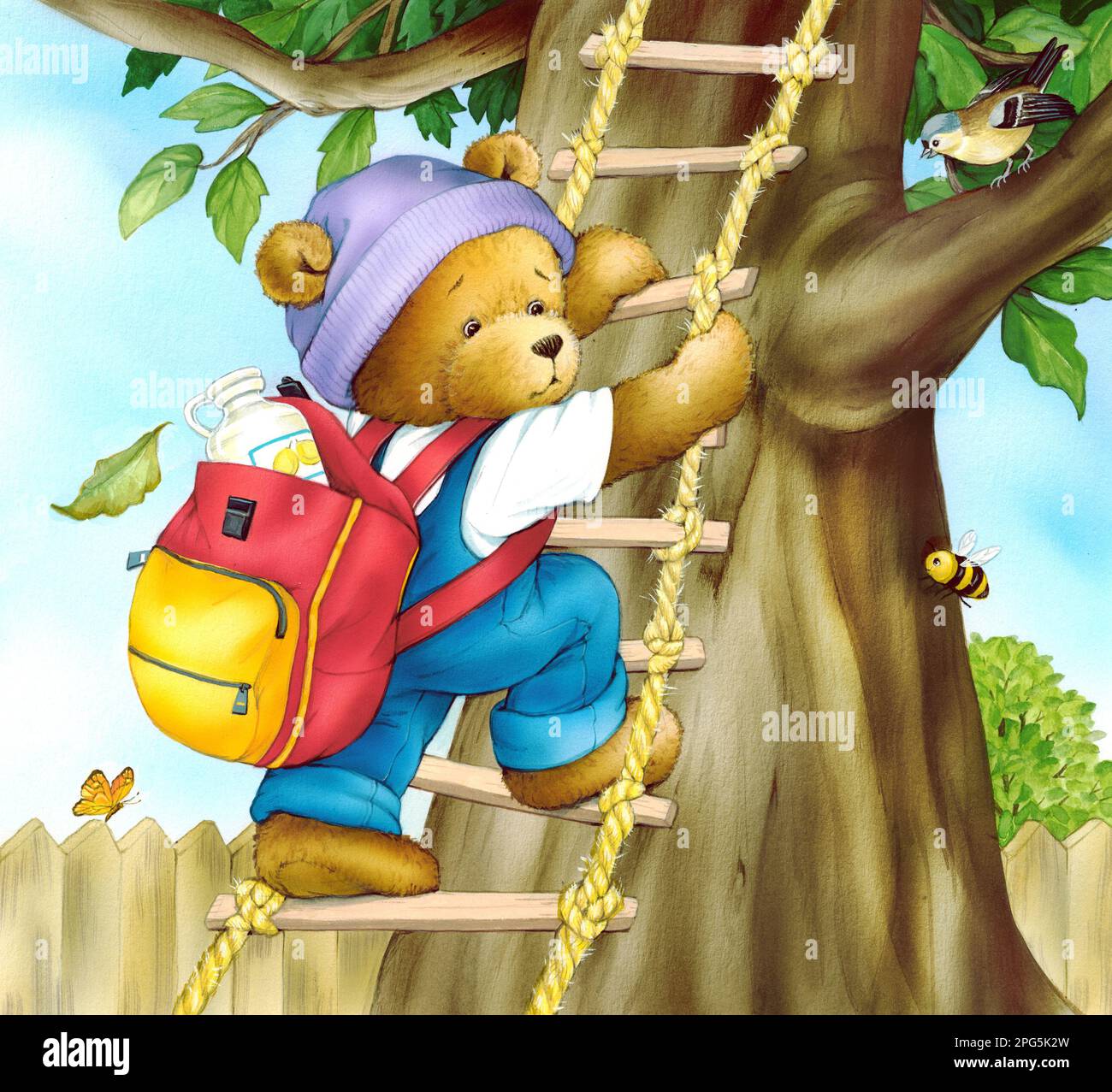 Juvenile-Teddy climbing rope ladder on tree Stock Photo - Alamy