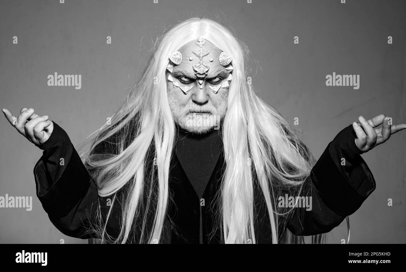 Monster with sharp thorns and warts on face. Devil horns. Demon head ...