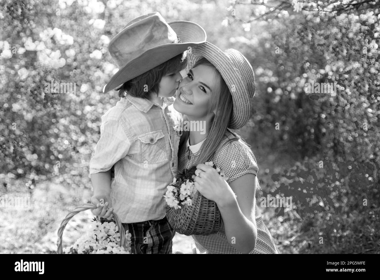 Outdoor family leisure. Mother and child at spring picnic. Happy summer ...