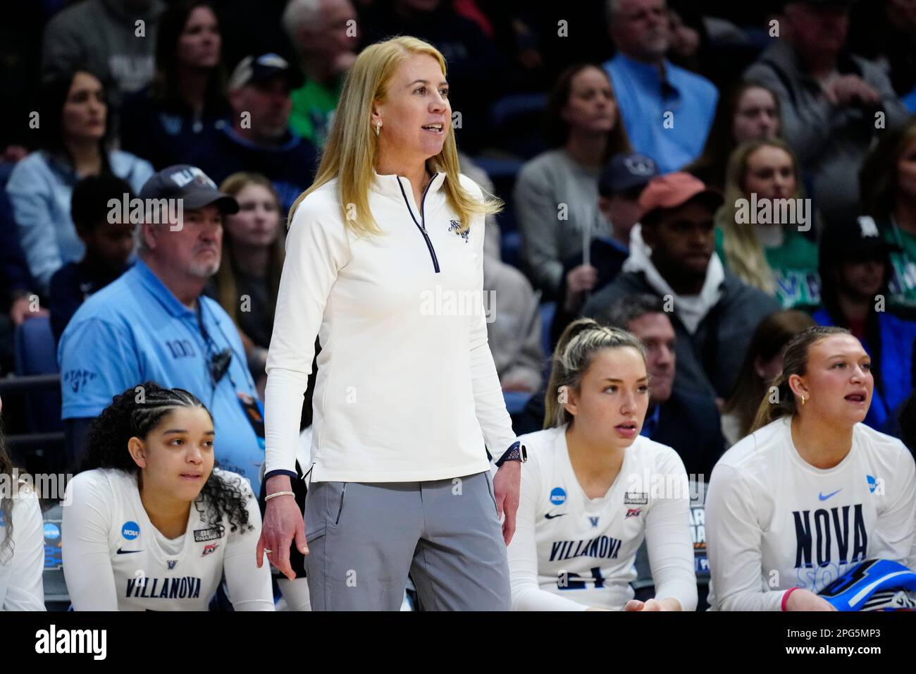 Villanova head coach Denise Dillon looks on during the first half of a ...