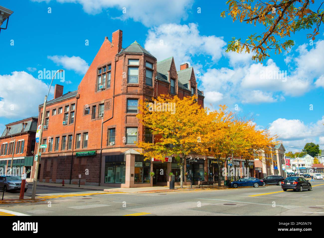 Historic commercial buildings on Main Street at Natick Common in ...