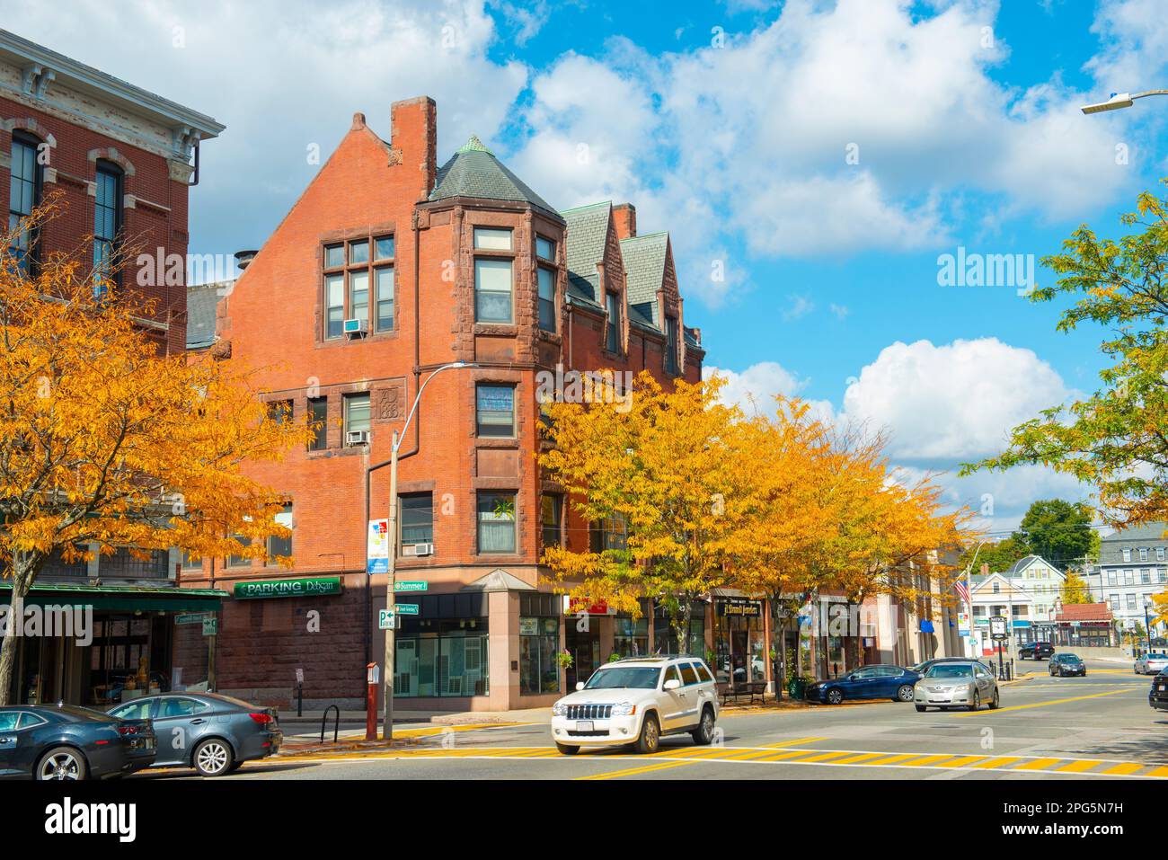 Historic commercial buildings on Main Street at Natick Common in ...