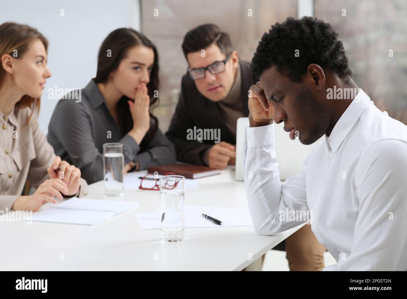African American man suffering from racial discrimination at work Stock ...