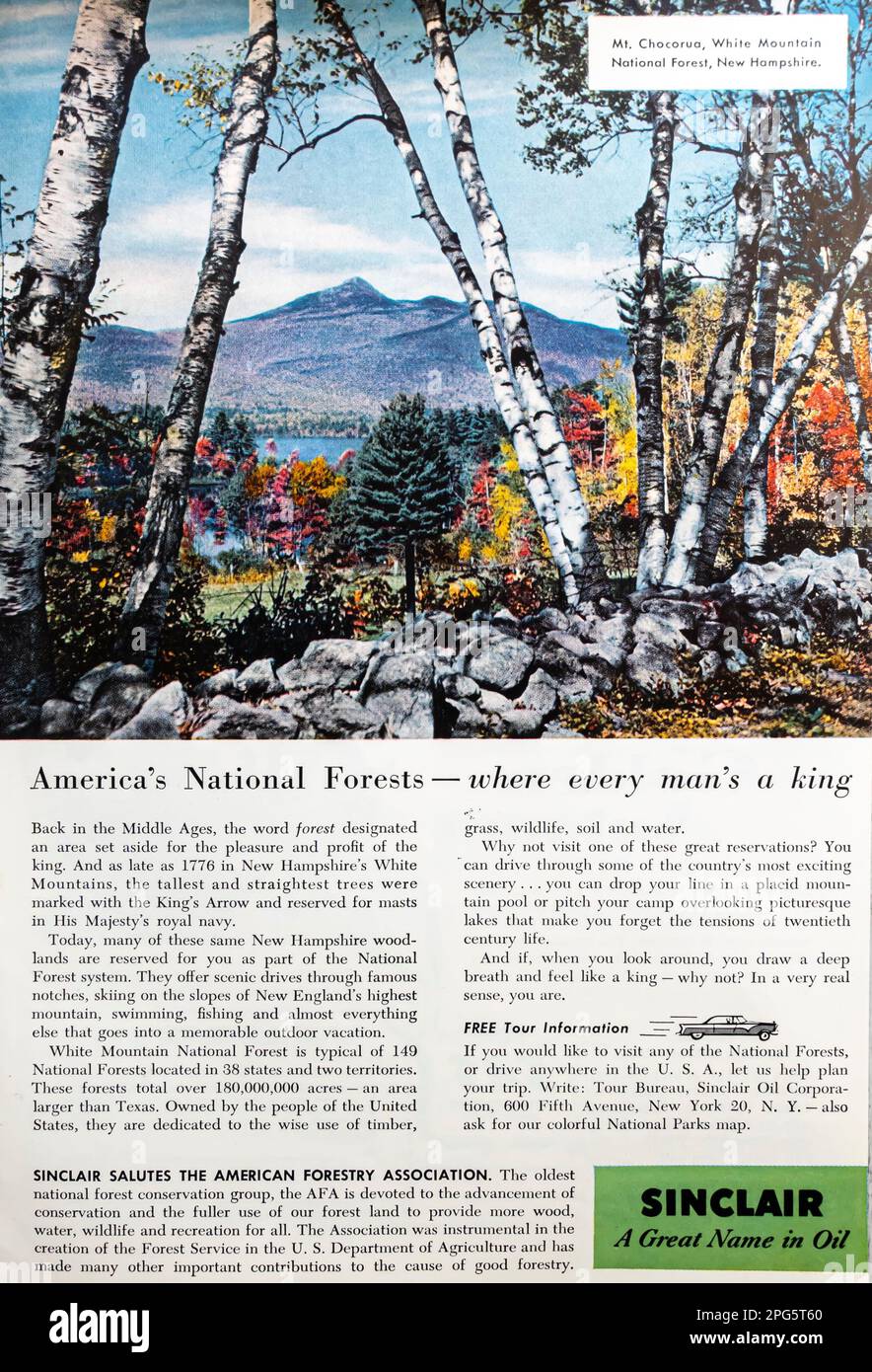 Sinclair oil corporation advert in a Natgeo magazine, 1956 Stock Photo ...
