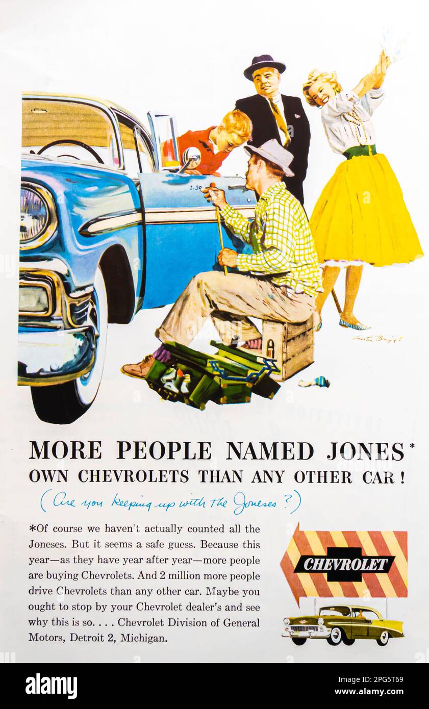 Chevrolet advert in a Natgeo magazine, 1956 Stock Photo - Alamy