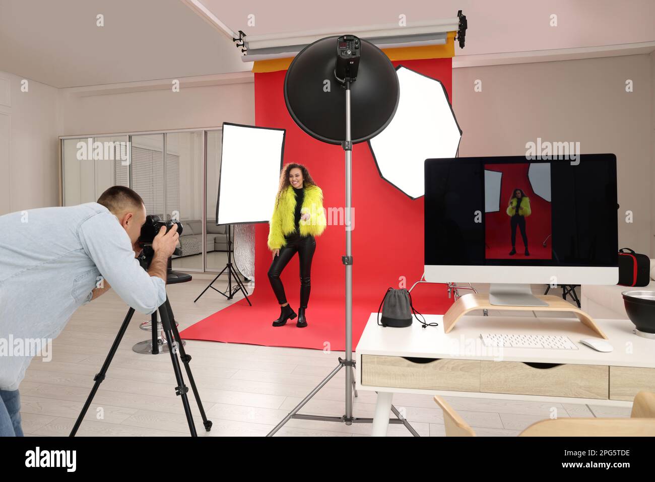 Beautiful African American model posing for professional photographer ...