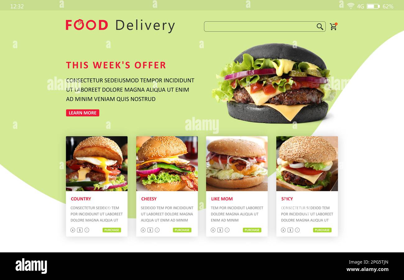 Food delivery app. Display with appetizing menu Stock Photo - Alamy