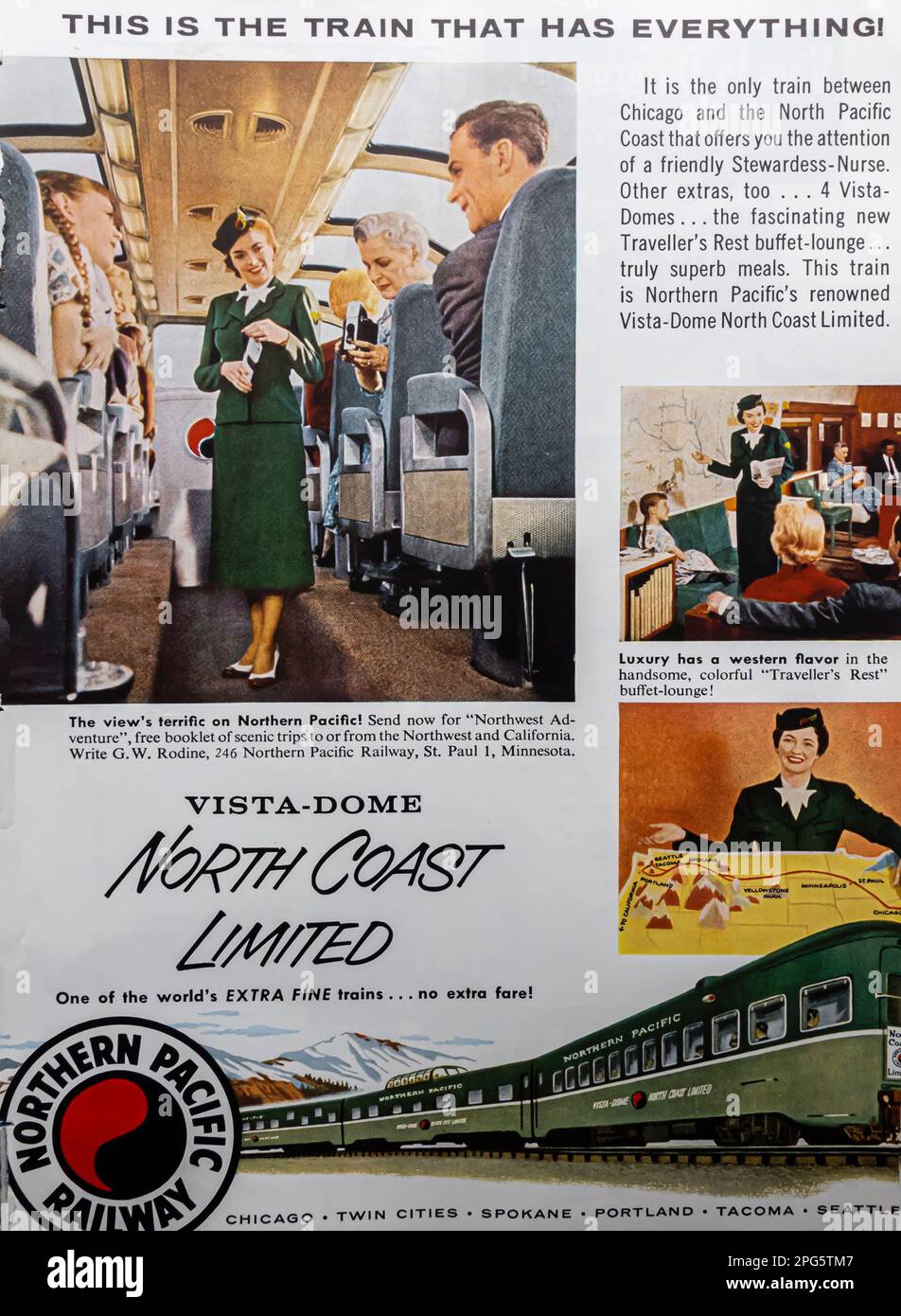 Northern Pacific, North Coast Limited, Vista Dome advert in a Natgeo ...