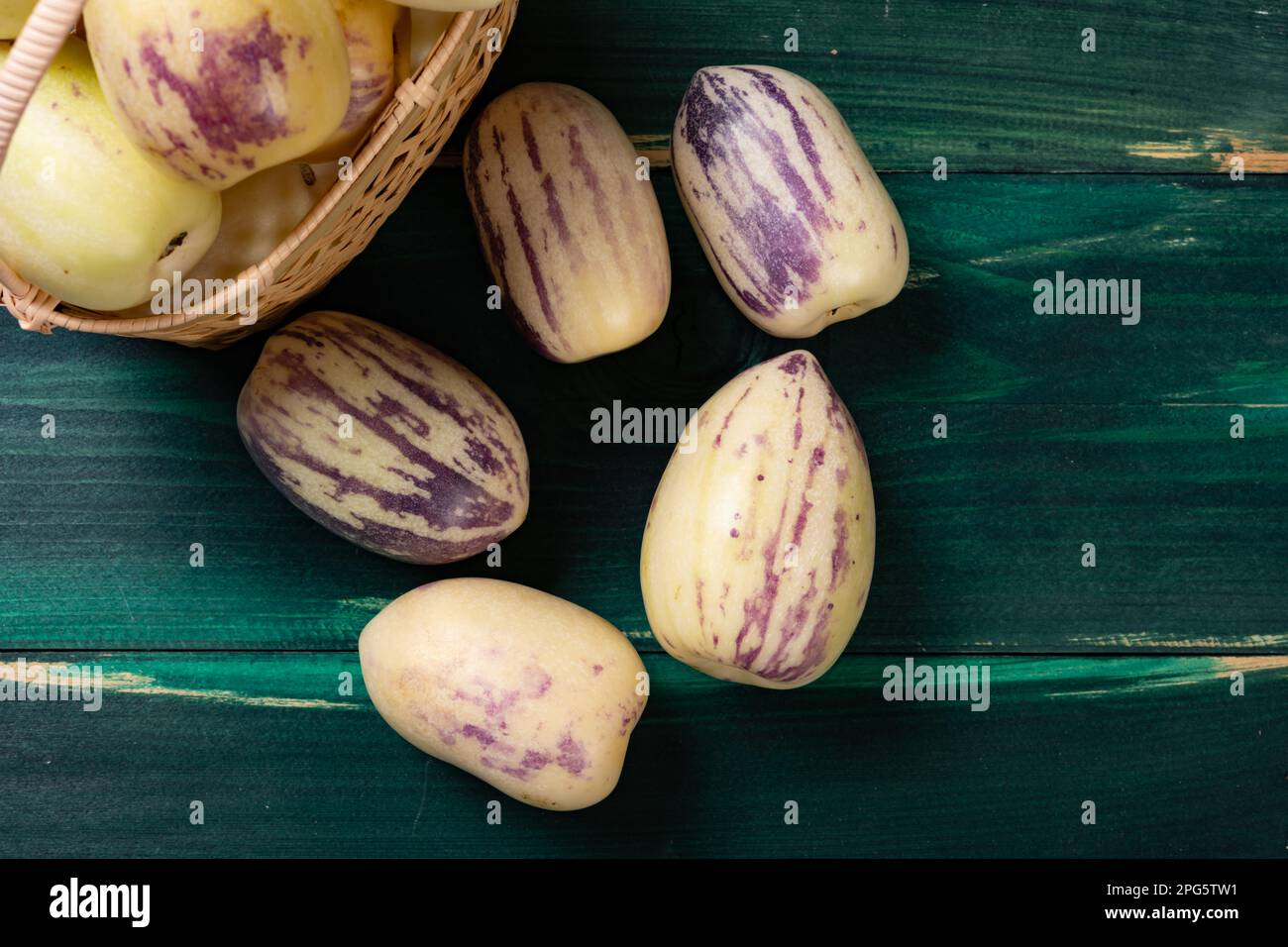 top view fresh ginseng fruits with basket horizontal composition Stock ...