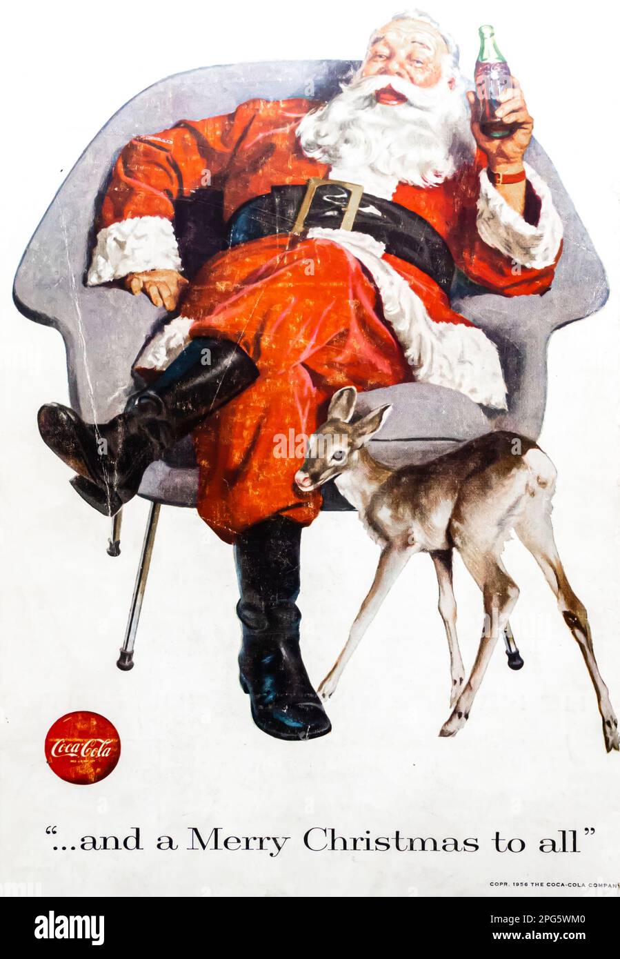 1956 Coca-Cola Christmas print ad with art by Haddon Sundblom Stock ...