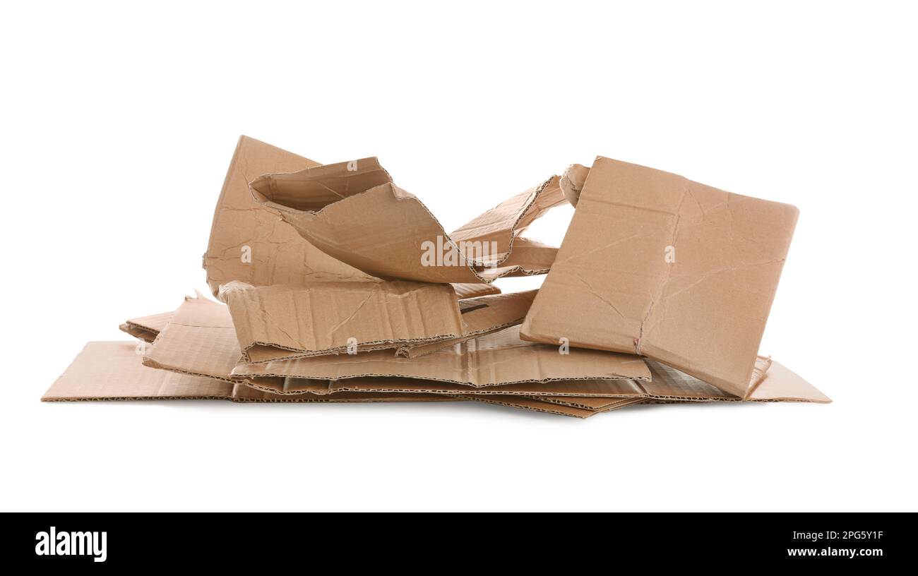 Pieces of cardboard on white background. Recycling rubbish Stock Photo ...